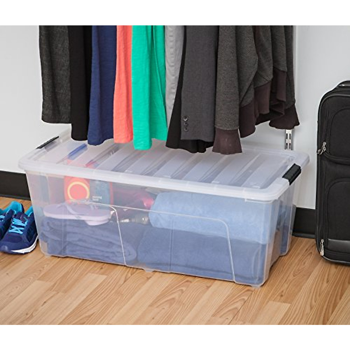 IRIS USA 84 Quart Stackable Plastic Storage Bins with Lids and Latching Buckles, 2 Pack - Clear, Containers with Lids and Latches, Durable Nestable Closet, Garage, Totes, Tub Boxes Organizing