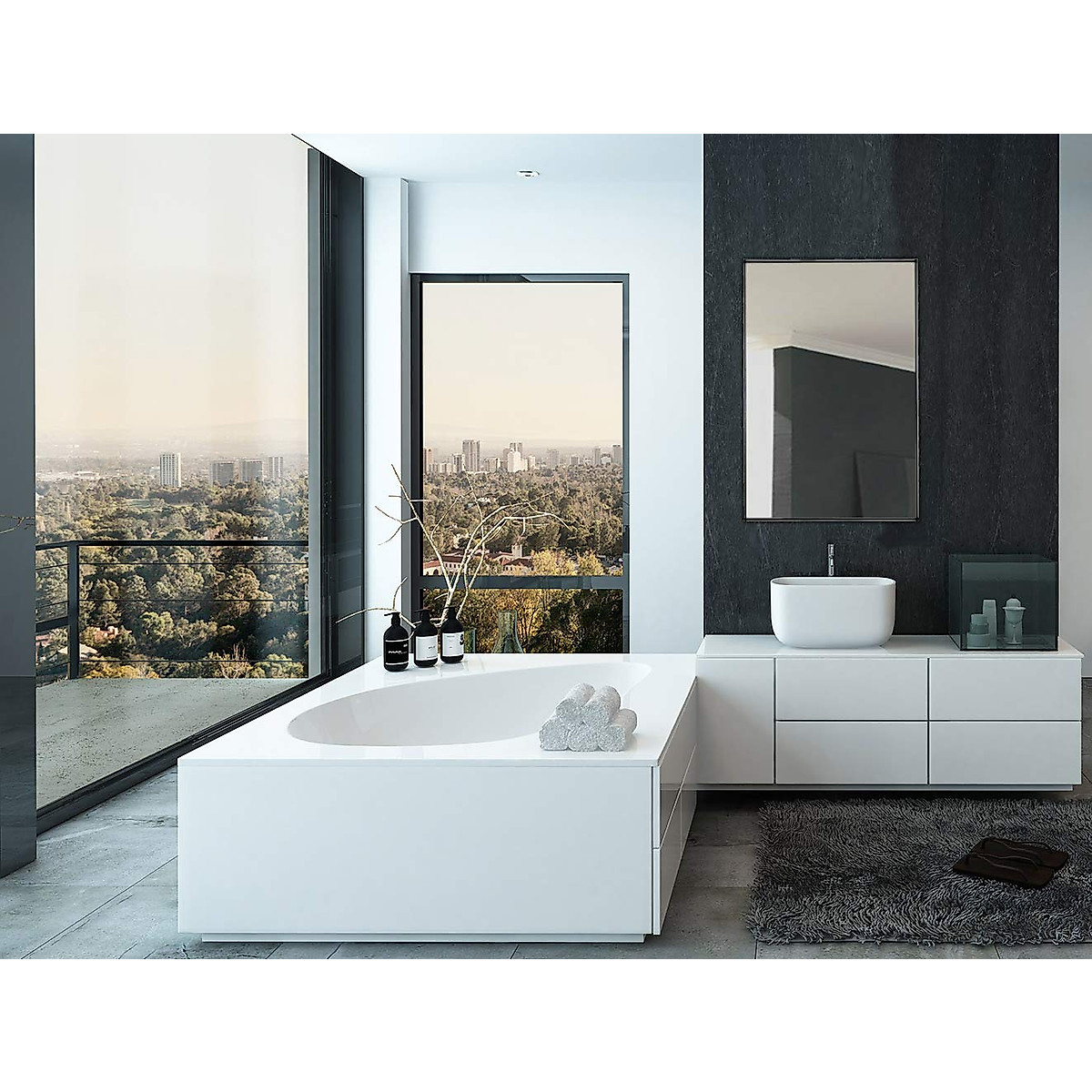 Hamilton Hills Contemporary Brushed Metal Wall Mirror | Glass Panel Black Framed Squared Corner Deep Set Design | Mirrored Rectangle Hangs Horizontal or Vertical (24" x 36")