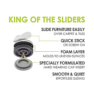 GorillaGlides 1 Inch Chair Sliders/Floor Protectors (16 Furniture Glides) Screw-On or Self-Adhesive, for Sliding on Carpet & Hard Surface Floors, Round, CB253-16