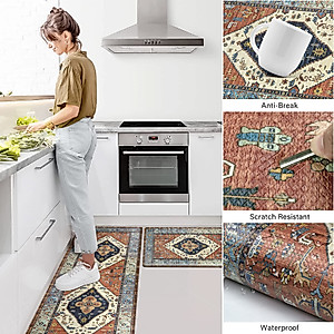 KIMODE Farmhouse Kitchen Mats,Anti Fatigue Kitchen Rugs Sets of 2, Non Slip Waterproof Kitchen Floor Mats, Ergonomic Cushioned Comfort Standing Mat for Laundry, Office, Sink,Desk,Red