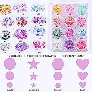 Ownest 12 Colors Holographic Chunky Glitter Gel Set, Christmas Party Makeup Face Body Eye Lips Hair Nail Cosmetic Festival Chunky Glitter Eyeshadow, Mixable, No Need Glue