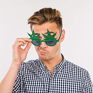 5 Pairs Marijuana Glasses Glittered Weed Glasses Pot Leaf Round Lens Sunglasses for Halloween Costume Green