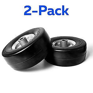 AR-PRO (2-Pack) 9x3.50-4” Flat Free Lawnmower Tire and Wheel Assemblies - PU Tire on Wheel and Adapter Kits with 4" Centered Hub, 3/4" Bushings