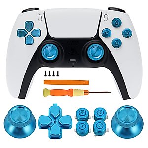 TOMSIN Metal Buttons Replacement Kit for PS5 Controller – Aluminum Thumbsticks & O X Square Triangle & Dpad Buttons Accessories Compatible with PlayStation 5 DS Controller (Blue)