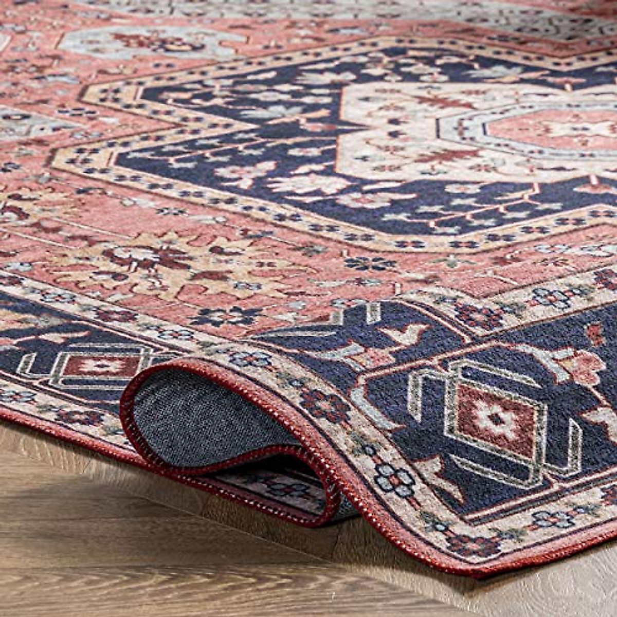 nuLOOM Amber Machine Washable Floral Aztec Area Rug, 4' x 6', Rust