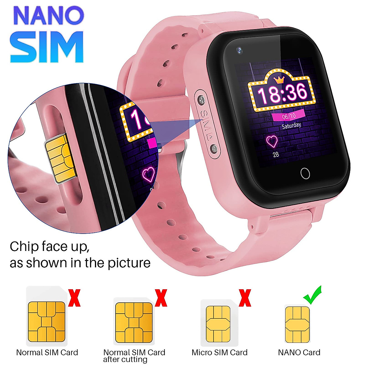 Beacon Pet Kids Smart Watch with GPS Tracker Phone Watch w Video Chat 3-Way Calling Child GPS Watches 4G Smart Watch with SIM Slot (Pink)