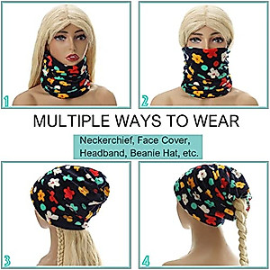 Woeoe Stocking Stuffers Baggy Slouchy Beanie Hats Fleece Lined Skullies Beanies Multifunction Warm Winter Chemo Hat Cap Scarf for Women and Girls（Pack of 2 (Balck)