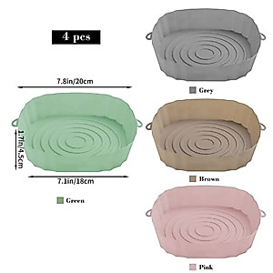 MingQiEven 4 Pcs 7 Inch Square Air Fryer Silicone Pot, Heat Resistant Easy Cleaning Reusable Thin Food Safe Accessories, 3 to 6 Qt for Air Fryer Silicone Pot (Pink+Grey+Brown+Green)