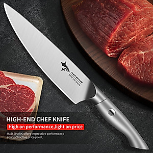 MAD SHARK Chef Knife 8 inch Kitchen Chef's Knife Ultra Sharp Cooking Knife, German Stainless Steel, Ergonomic Handle Design, Christmas Gifts for Women Men, Sliver