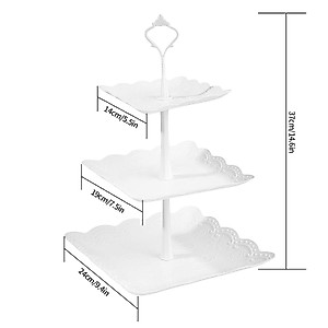 White 3-Tiered Serving Stands, Cake Dessert Table Display Stand, Cake Pop Holder Stands, Cupcake Tower, Dessert Treats Candy Station Stands for Birthday Baby Shower Party Table Decorations