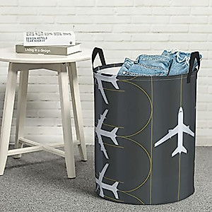Laundry Basket,Aviation Themed Simple Of Parked Airplanes Landed In Airfield,Large Canvas Fabric Lightweight Storage Basket/Toy Organizer/Dirty Clothes Collapsible Waterproof For College Dorms-Large