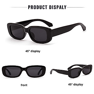 SORVINO Rectangle Sunglasses for Women Men 90s Vintage Retro Sunglasses Square Frame Black Frame/Grey Lens