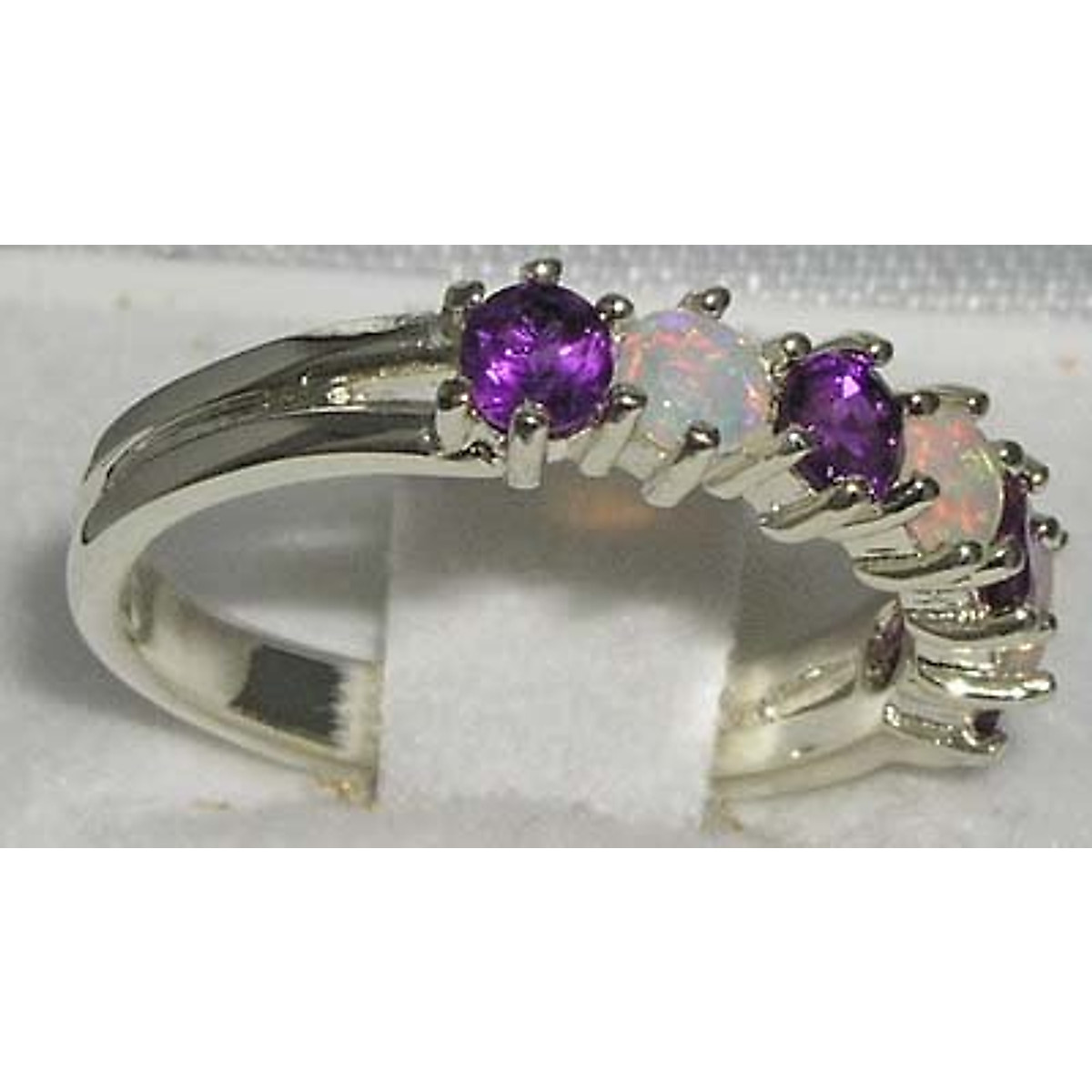 LetsBuyGold 925 Sterling Silver Natural Opal & Amethyst Womans Eternity Ring - Size 5.75