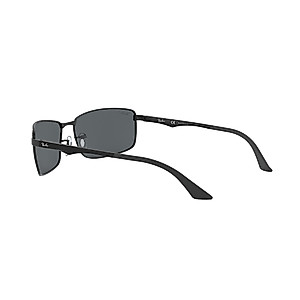 Ray-Ban Men's RB3498 Rectangular Sunglasses, Matte Black/Polarized Grey, 64 mm