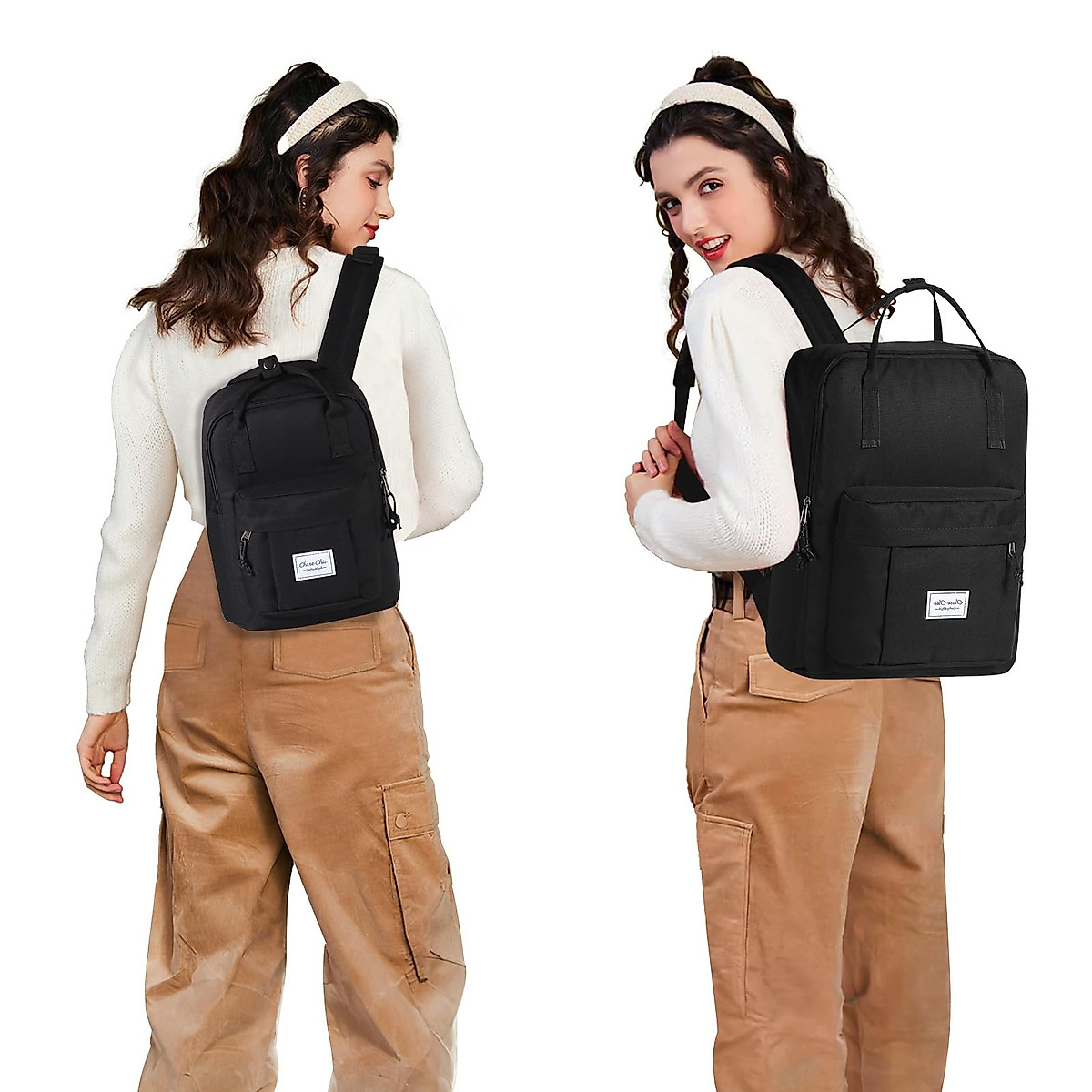 Backpack for Women, Chasechic Lightweight Cute School Bookbag for Teen Girls Hiking Casual Aesthetic Daypack Black