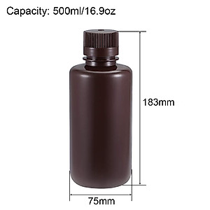 uxcell Plastic Lab Chemical Reagent Bottle 500ml/16.9oz Small Mouth Sample Sealing Liquid Storage Container Brown