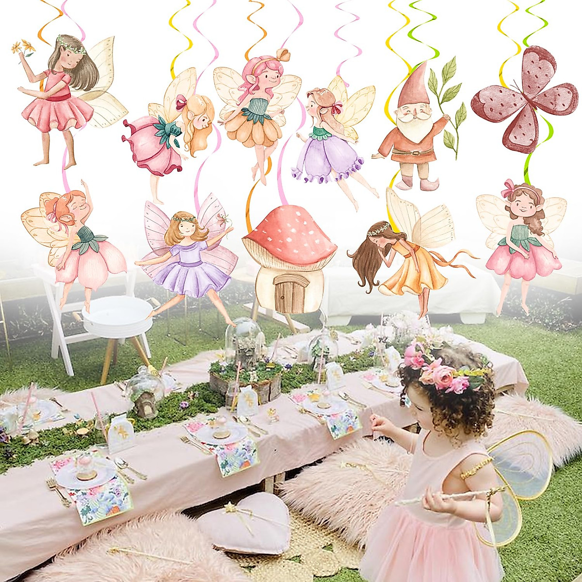 Fairy Party Hanging Swirls Fairy Birthday Party Decorations Fairies Hanging Decor Fairy Garden Swirls Ceiling Streamers for Wonderland Garden Baby Shower Supplies