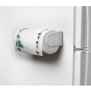 Spectrum Diversified Holder Magnetic Mounted Paper Towel Dispenser for Kitchen & Garage, Holds Both Standard & Jumbo Rolls, 1 Count (Pack of 1), White