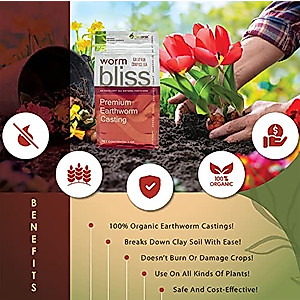 Worm Bliss - Pure Organic Earthworm Castings - All Natural Plant Fertilizer and Soil Enhancer - Potting Mix for Plants, Vegetables, Flowers, and Indoor and Outdoor Gardens (1 Quart)