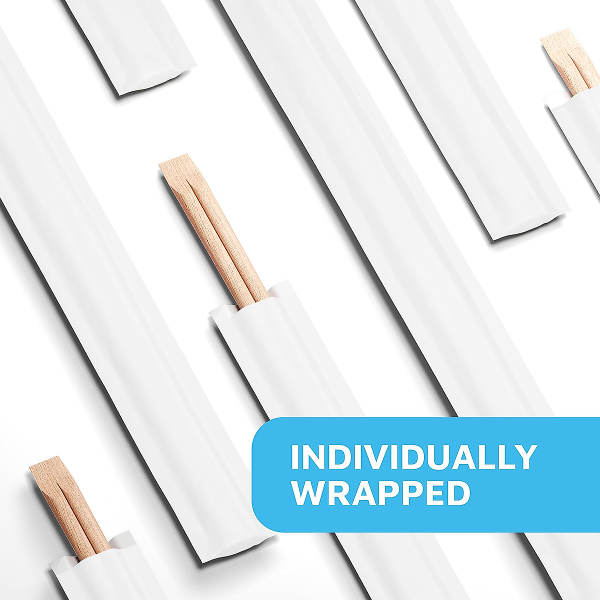 MontoPack Individually Wrapped Twin Chopsticks | Bulk 100 Pack Disposable Wooden Chopsticks | Chinese Bamboo Splinter-Free Party Utensil for Sushi, Rice, Noodles & All Asian, Japanese, Korean Dishes