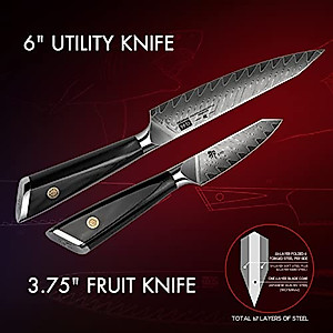 Damascus Kitchen Knife Set, SHAN ZU 7-Piece Professional Knife Sets for Chefs, Japanese AUS-10V Super Steel With G10 Handle Knife Block Set, GYO Series