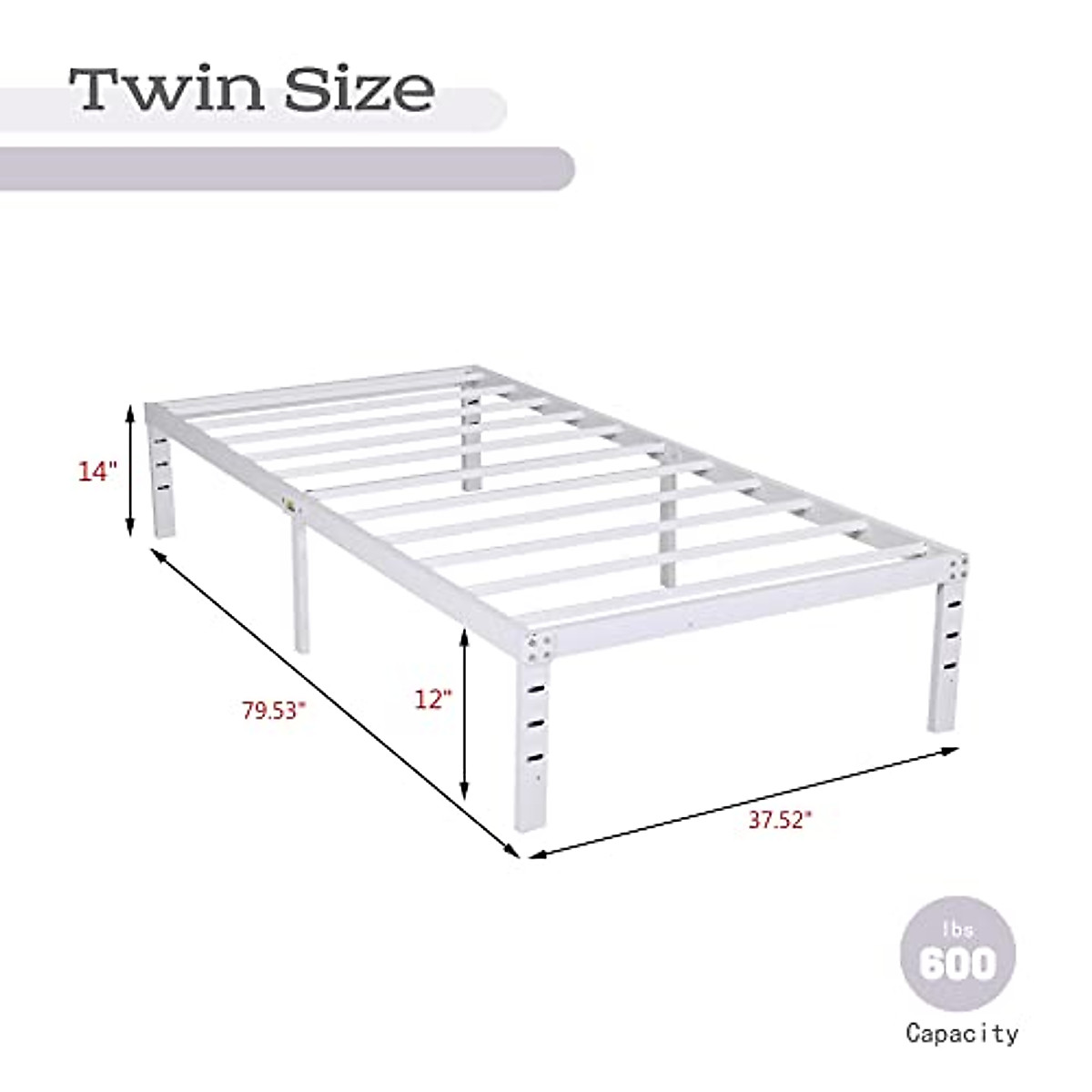 alazyhome Twin XL Size Bed Frame 14 Inch Metal Platform Bed Frame Heavy Duty Steel Slats Support No Box Spring Needed Noise-Free Easy Assembly White
