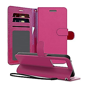 EnCases for Oneplus Nord N300 5G Case, Oneplus Nord N300 5G Wallet Case with Hand Strap PU Leather Clip Flip Case Cover with Card Holder Stand Feature for Oneplus N300 5G 2022 for Women Men, Hot Pink