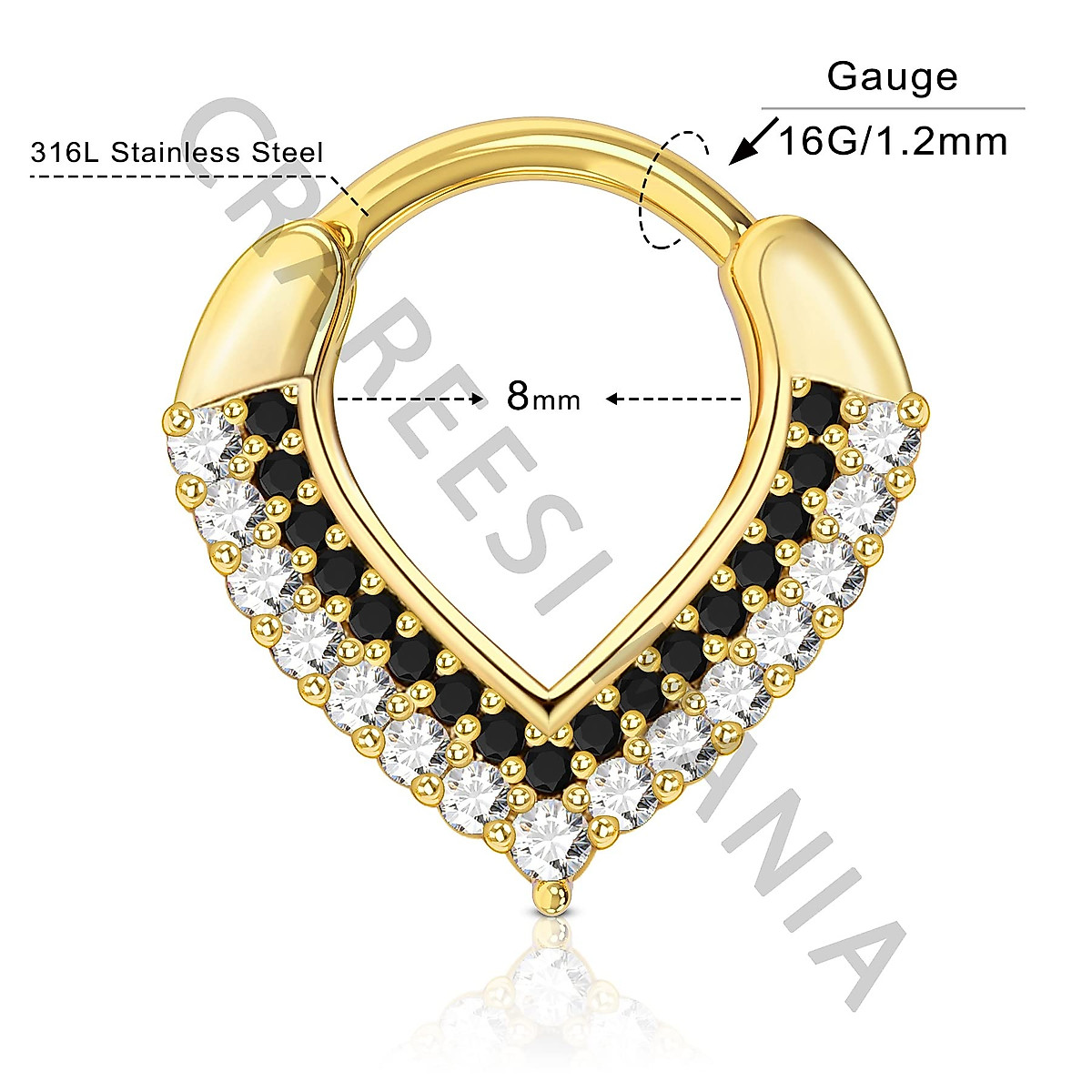 CM Crareesi Mania Septum Jewelry 8mm Teardrop Septum Piercing Jewelry 316L Stainless Steel Daith Piercing Jewelry Gold Double Clear CZ Paved 16G Septum Clicker Rings for Women