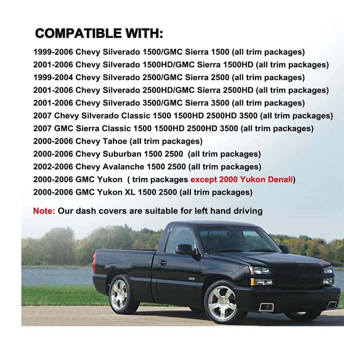 Dash Cover Mat Pad Custom Fit for 1999-2006 GMC Sierra/Chevy Chevrolet Silverado,2000-2006 GMC Yukon XL/Chevy Suburban Tahoe Avalanche,Dashboard Cover Carpet (99-06 Dark Gray) Y55