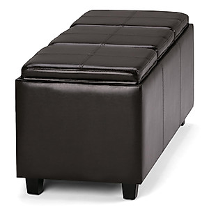 SIMPLIHOME Avalon 42 inch Wide Contemporary Rectangle Storage Ottoman in Tanners Brown Vegan Faux Leather, Assembled, for the Living Room, Entryway and Family Room