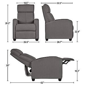 Yaheetech 2-Seat Fabric Pushback Recliner Chair Living Room Chair with Thick Seat Cushion and Backrest Reclining Chair for Living Room Grey