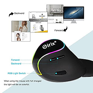 eirix Ergonomic Vertical Wireless Mouse: Rechargeable RGB Ergo Mouse with 3200 Adjustable DPI, Removable Palm Rest, Compatible with Windows and MAC OS