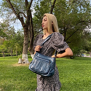 ELDA Purses for Women Pocketbooks Soft PU Leather Ladies Crossbody Purse Multi Pocket Shoulder Bag (Gray blue)