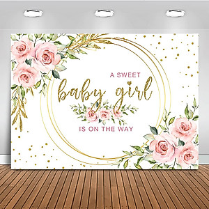 Mocsicka Floral Sweet Baby Girl Backdrop It's a Girl Baby Shower Background Watercolor Pink Floral Baby Shower Party Cake Table Decoration Photo Booth Props (8x6ft)