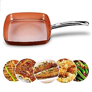 SURLAZ Pan Non-Stick Copper Square Frying Pan Skillet with Ceramic Coating Oven Dishwasher Safe Cooking pots and Pans