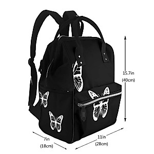 Black and White Butterflies Diaper Bag Backpack Multi Function Nappy Bag Large Capacity Mommy Backpack Organizer for Baby Care Baby Bag for Mom and Dad