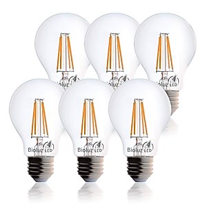 Bioluz LED 92 CRI E26 LED Bulb 60 Watt Dimmable Edison Bulbs Warm White Clear Pendant Light Bulbs UL Listed Title 20 High Efficacy Lighting 6-Pack