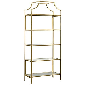 Home Square 2 Piece 5 Shelf Metal Framed Bookcase Set in Satin Gold
