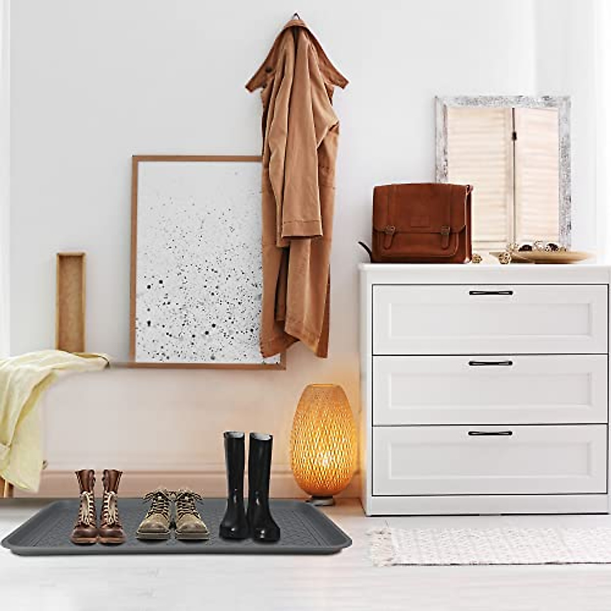 Boot Tray - Set of 2 Gray Waterproof Plastic Shoe Tray for Indoor and Outdoor, Multi-Purpose Tray for Boots, Shoes, Pets, Garden 24" x 15.8" x 1.2" (Cool Gray)