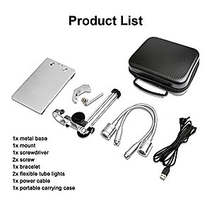 Jiusion Updated with 2 Lamps Aluminum Alloy Universal Adjustable Professional Base Stand Holder Desktop Support Bracket for Max 1.4" in Diameter USB Digital Microscope Endoscope Magnifier Loupe Camera