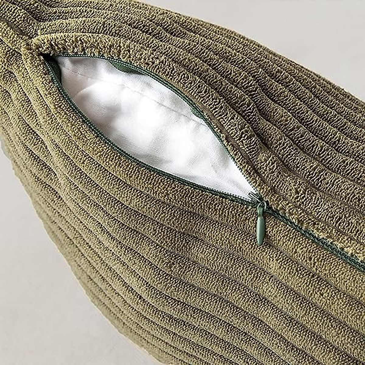 Woaboy Pack of 2 Corduroy Pillow Covers 20x20 Super Soft Boho Striped Pillow Covers Olive Green Decorative Throw Pillows Home Decor for Spring Couch Sofa Cushion Bedroom Livingroom