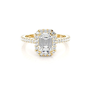 Emerald Halo Cut Moissanite 1ct Engagement Rings for Women 10K Yellow Gold Prong Set Promise Ring for her Proposal Wedding Anniversary