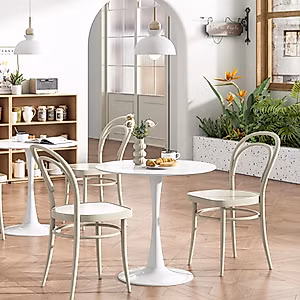 JAXPETY 31.5" Modern Round Tulip Table White Dining Table Mid-Century Leisure Table with Pedestal Base for Living Room Kitchen Coffee Shop Home Office