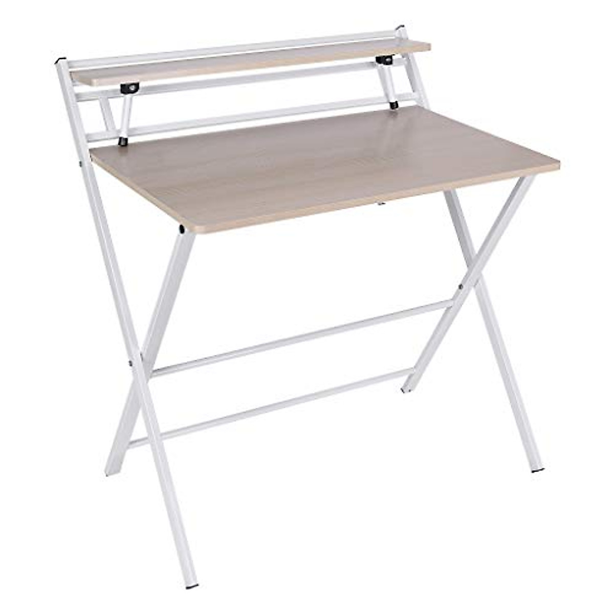 HX88 Folding Desk, Multipurpose Computer Office Desk with Shelf, Sturdy Wooden Table for Home Small Space (32x20x29in, Textured White)