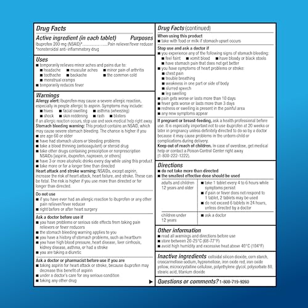 Amazon Basic Care Ibuprofen Tablets, Fever Reducer and Pain Relief from Body Aches, Headache, Arthritis and More, Brown, 200 Count