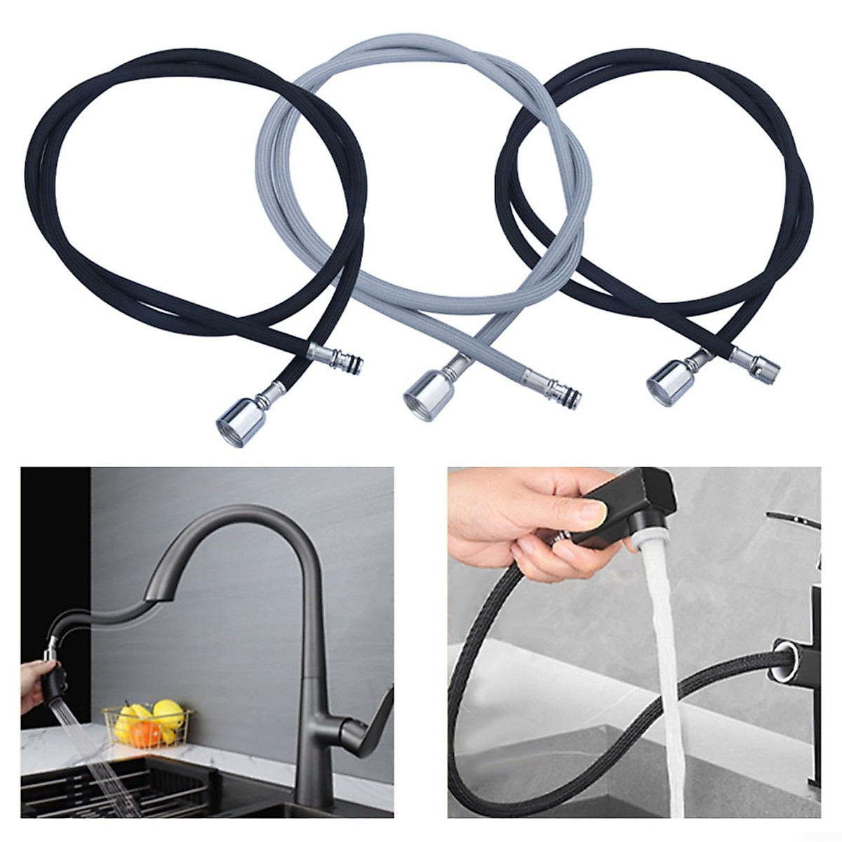 Kitchen Faucet Hose Replacement f Pull down Pull Out Faucet Sink Hose Sprayer Faucet Part For Kitchen Faucet Pull Down Sink Parts(Snap-Gray)