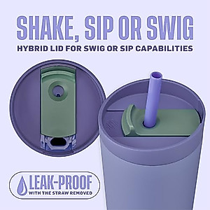 BlenderBottle 2-in-1 Insulated Stainless Steel Shaker Tumbler, Swig Leakproof Lid, Straw, BlenderBall, BPA Free, For Protein Shakes, Smoothies, And Pre Workout, 24 oz, Purple/Blue (Moon Mist)