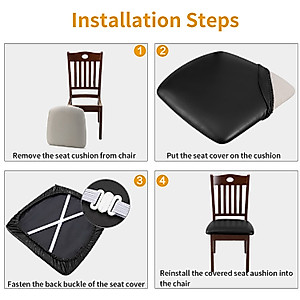 YISUN Chair Seat Covers Set of 6, Pu Leather Waterproof Dining Room Chair Covers, Stretch Chair Cover for Dining Room Chair Protector Slipcover for Kitchen, Hotel (Pu Black, 6)