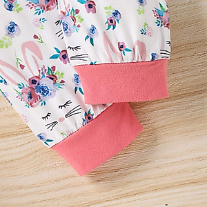 Newborn Infant Baby Girl My 1st Easter 3Pcs Clothes Set Long Sleeve Romper Bodysuit+Rabbit Pants+Headband Outfit (White, 6-12 Months)