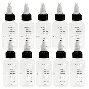 NANSHINE Graduated Bottles 10PCS 60ml(2oz) PET Plastic Pointed Bottles with Twist Top Cap Plastic Graduated PET Dropper Water Liquid Bottles